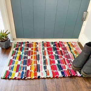 Indian Chindi Rug - Multicoloured Rainbow Recycled Cotton Sustainable ...