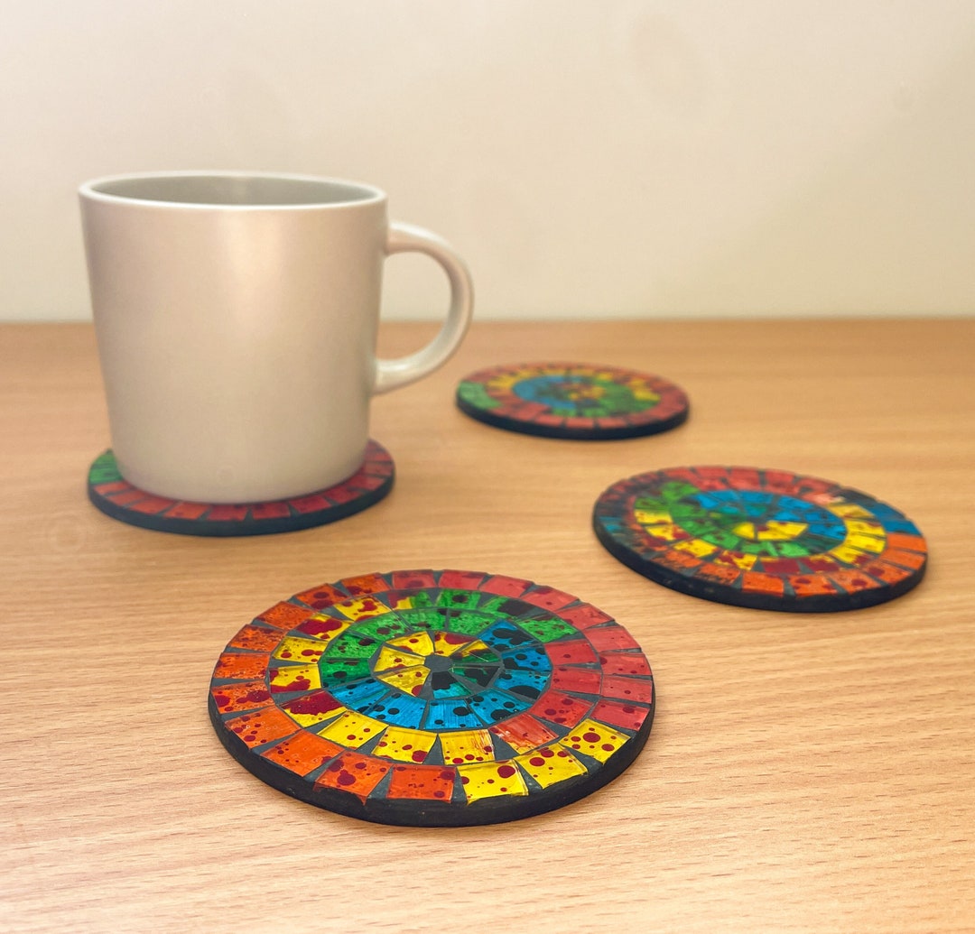 Rainbow Round Mosaic Coasters Terracotta Handmade Fair Trade Glass ...