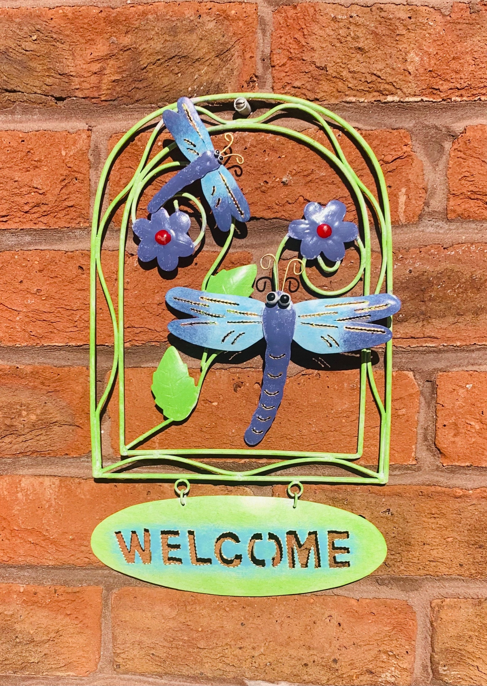 Welcome Sign with Dragonflies Metal Assorted Colours Hand Made | Etsy