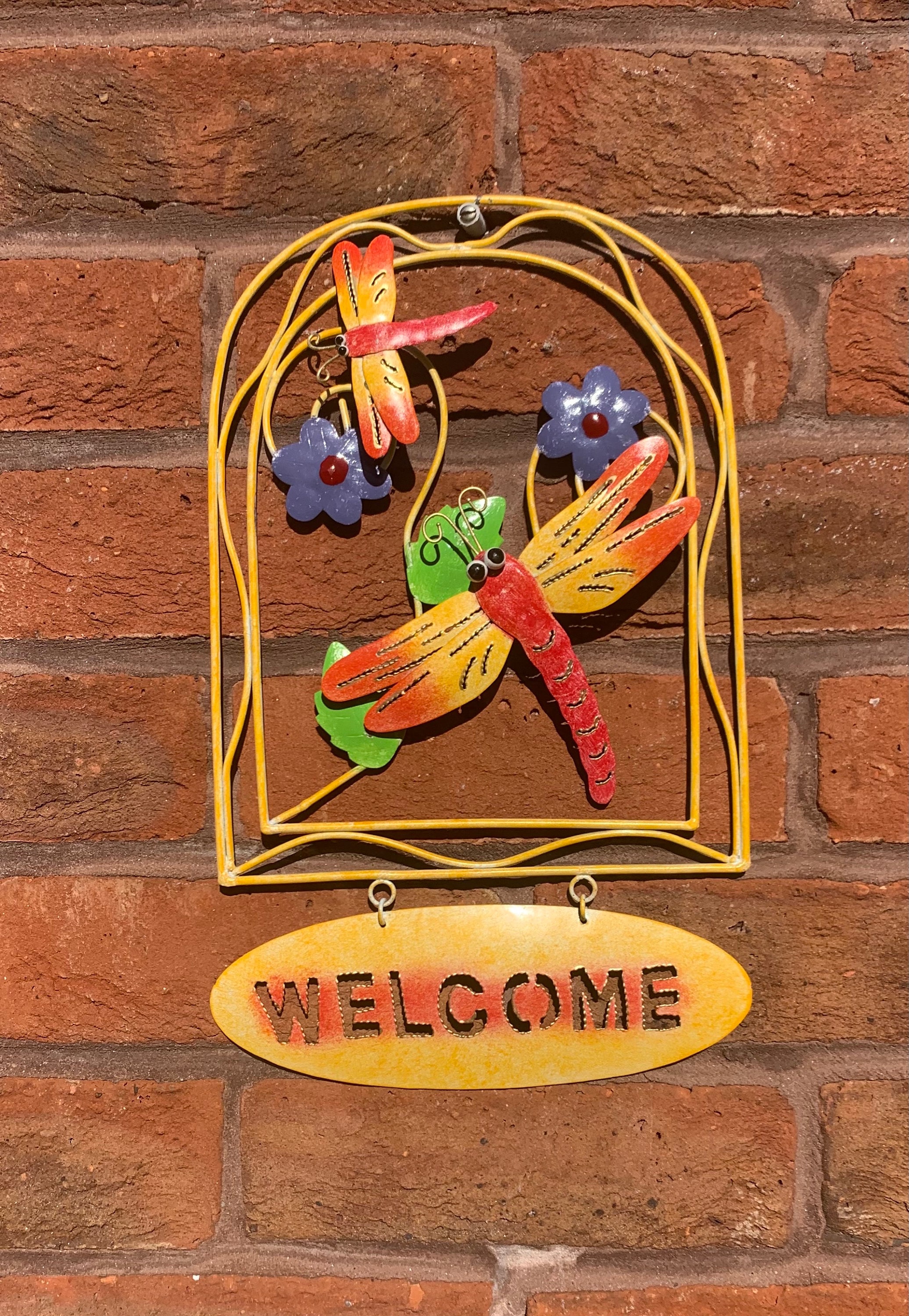 Welcome Sign with Dragonflies Metal Assorted Colours Hand Made | Etsy