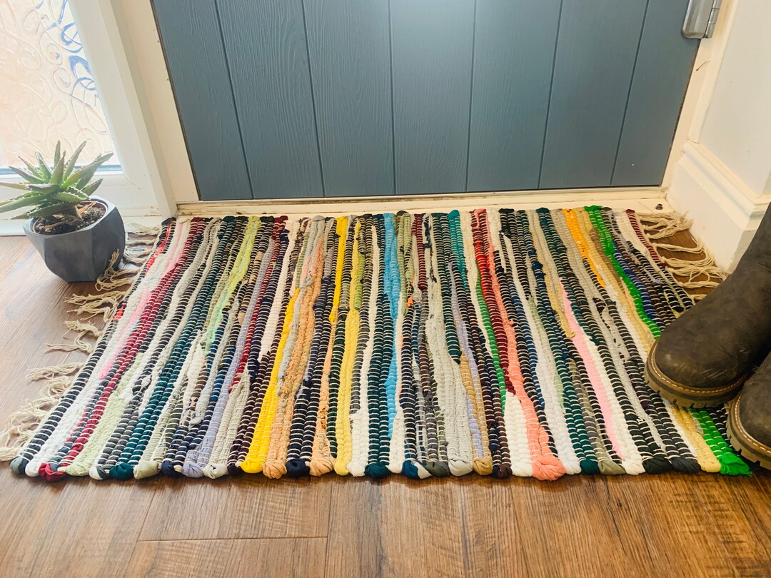 Indian Chindi Rug - Multicoloured Rainbow Recycled Cotton Sustainable ...