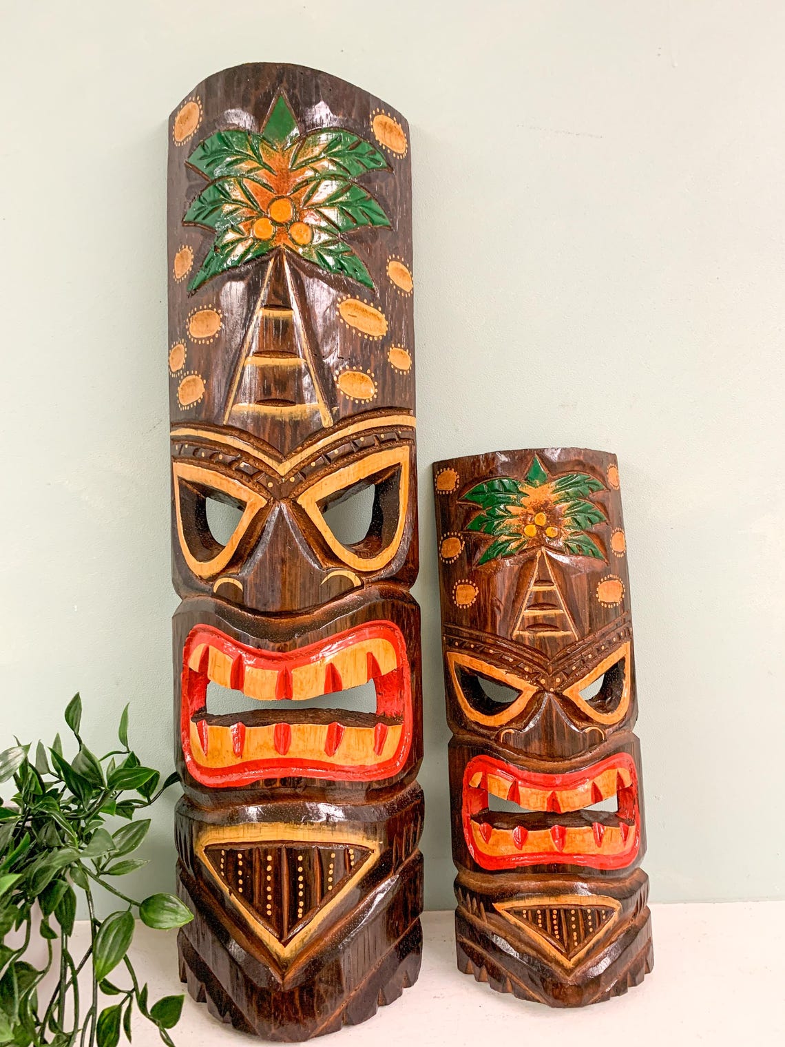 Hawaiian Tiki Mask Wall Hanging - Hand Carved Albesia Wood Decoration ...