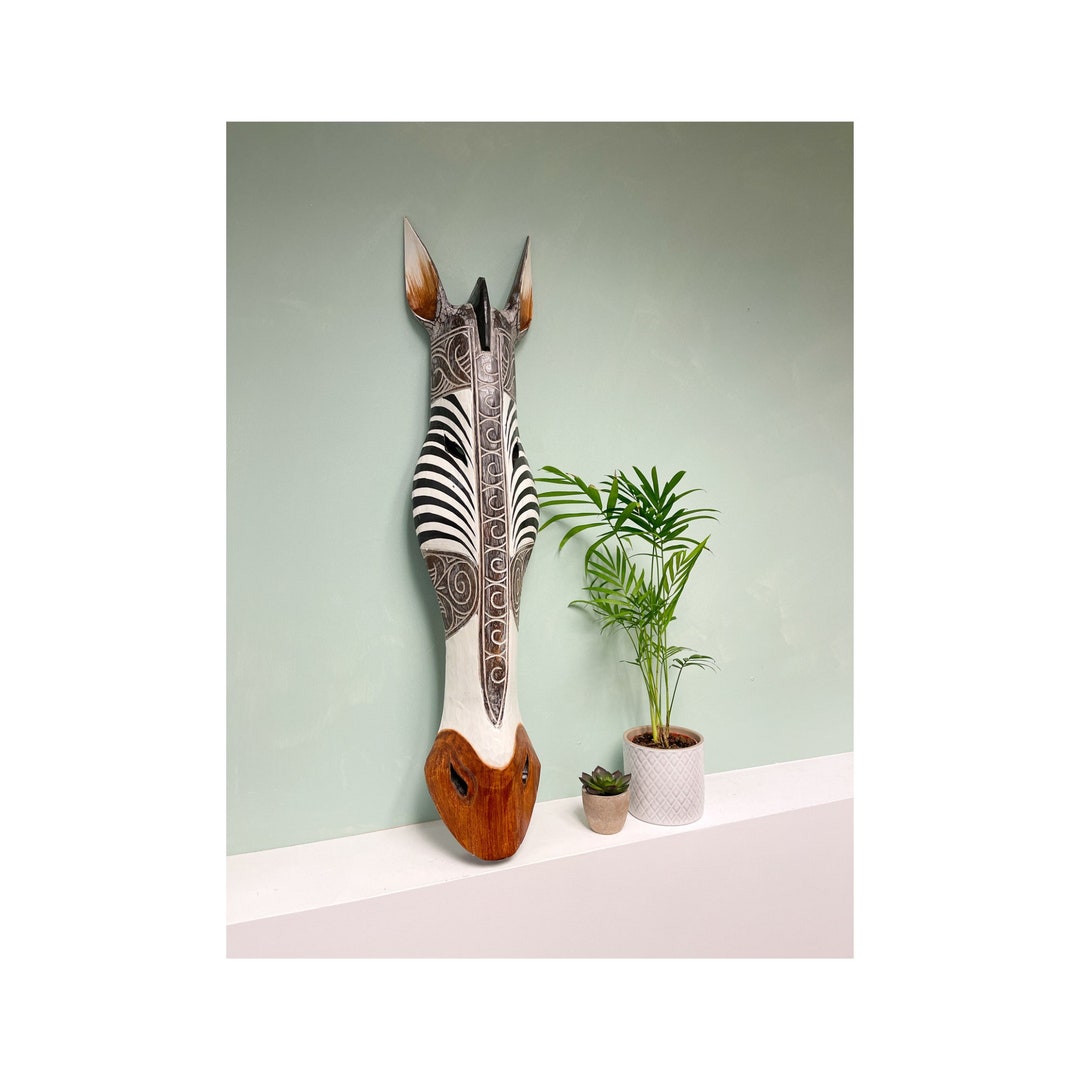 Zebra Mask White Wave Wooden Hand Carved Wall Hanging Art Fair Trade ...