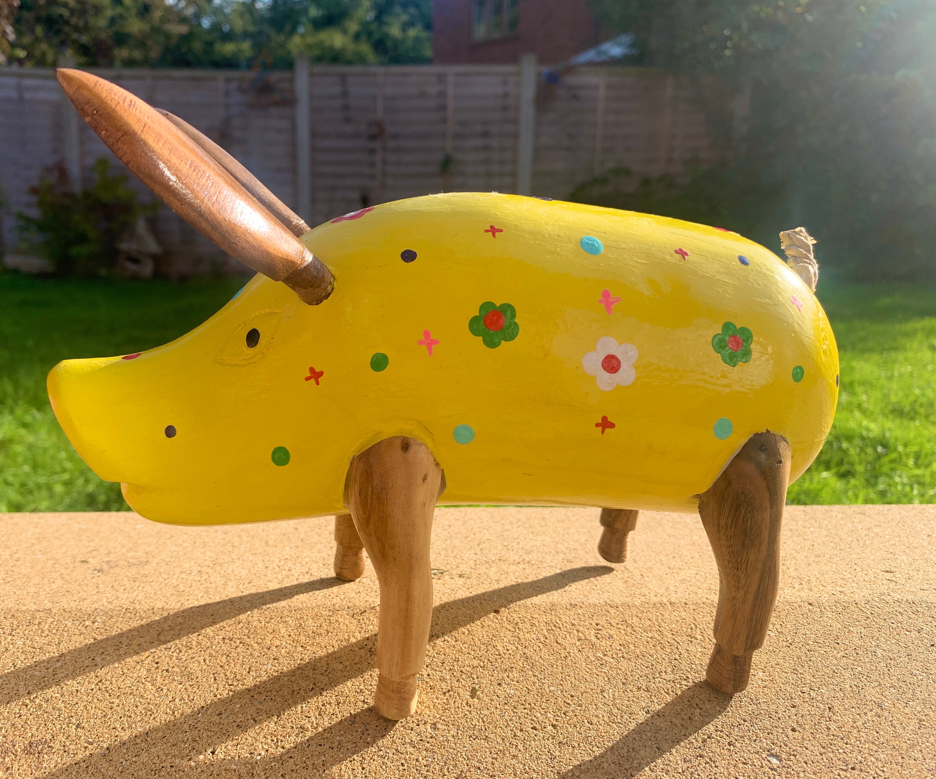 Wooden Coloured Pigs Hand Painted Pig Statues Bamboo Root - Etsy