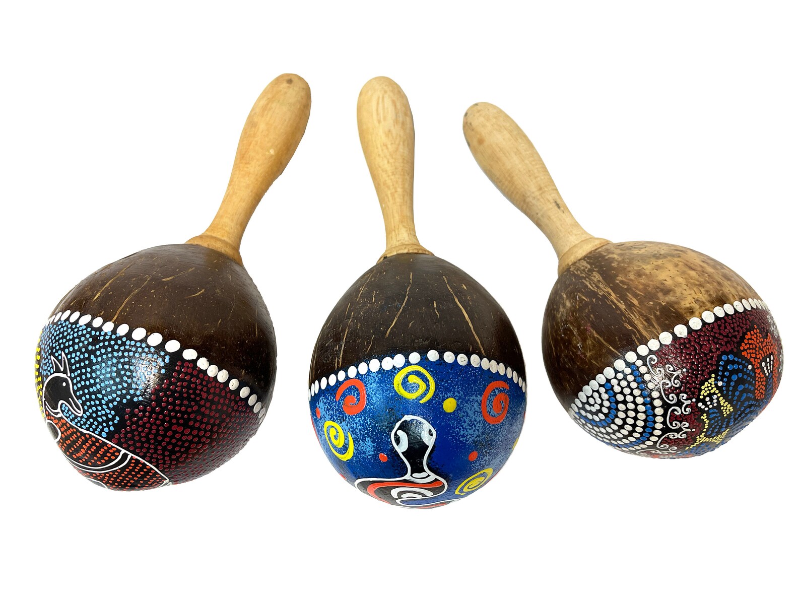 Maracas Dot Painted Design Musical Instrument Wooden Hand Carved Fair ...
