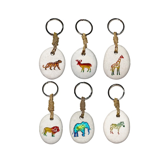 Engraved Zoo Animals Stone Keyrings Handmade Fair Trade | Etsy