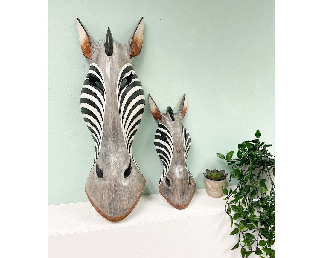 Wooden Zebra Mask White Wash Hand Carved Wall Hanging Art Fair Trade ...