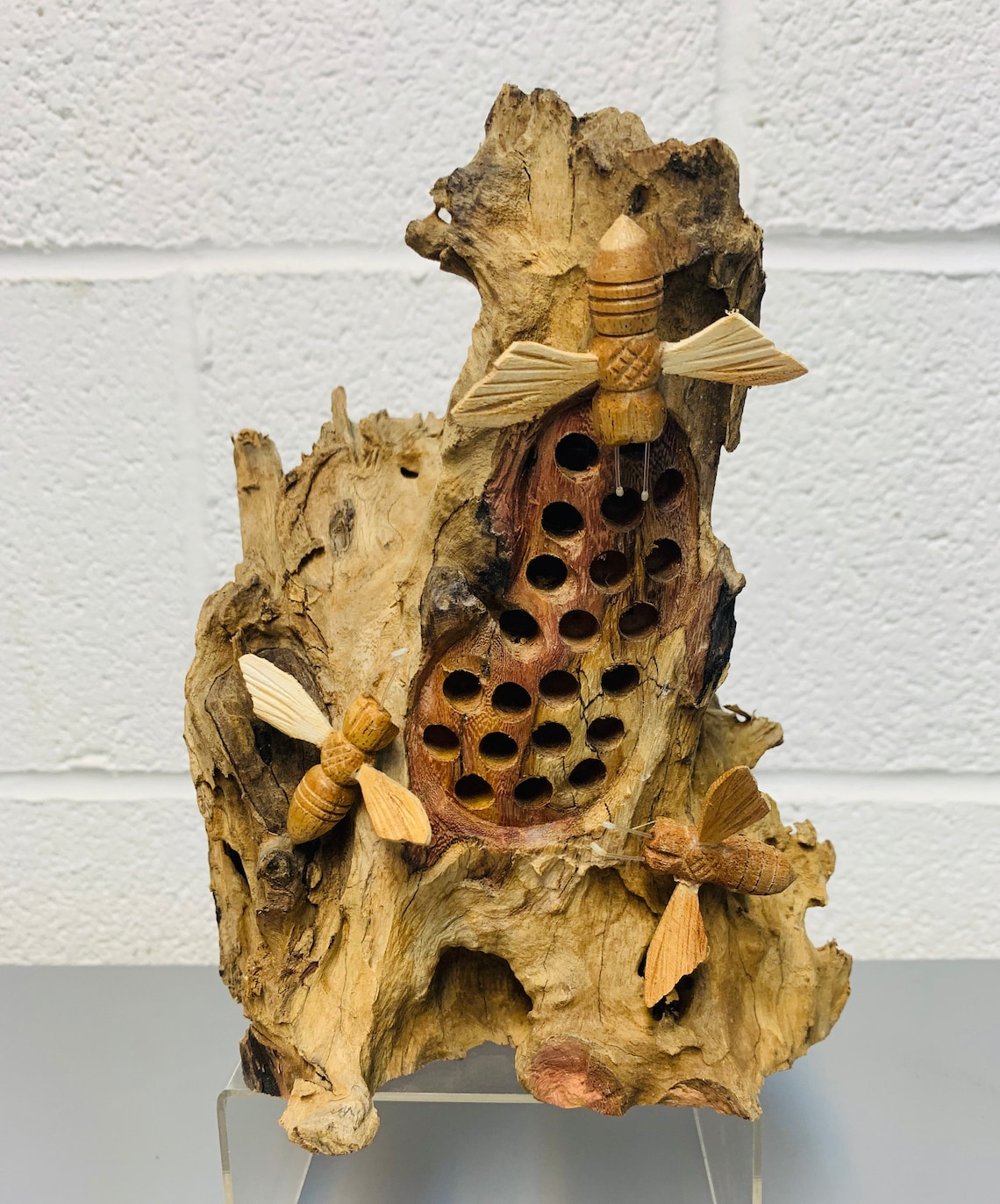 Wooden Freestanding Bee Hotel With Three Hand Carved - Etsy UK