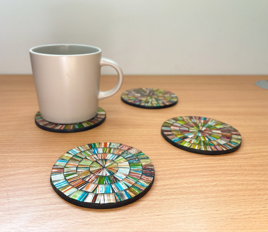 Multicoloured Round Mosaic Coasters Terracotta Handmade Fair Trade ...