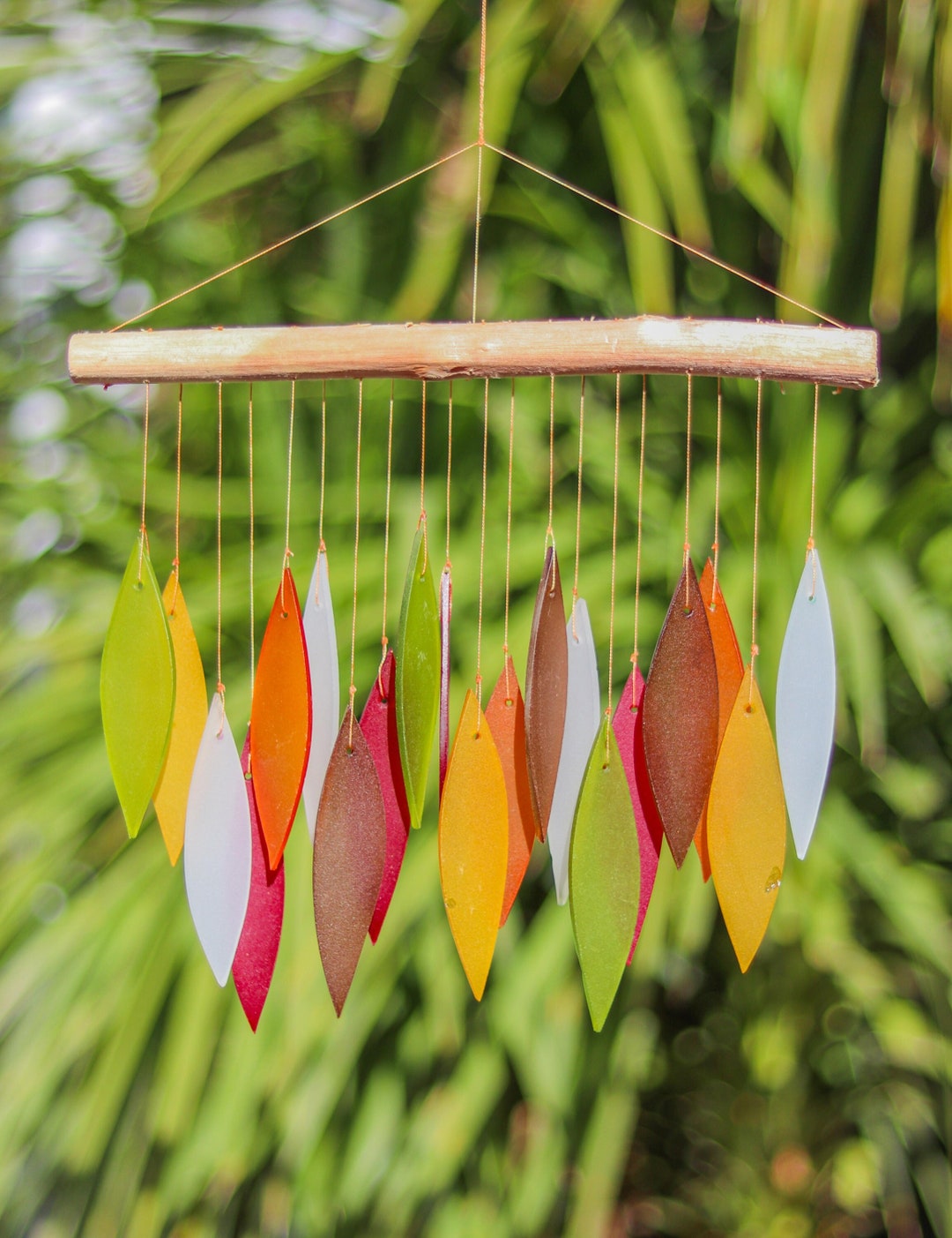 Glass Wind Chime Autumn Fall Colours Leaves Wind Chime Garden Art Home ...