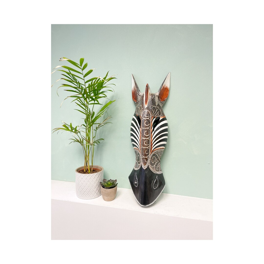 Zebra Masks Wooden Hand Carved Wall Hanging Art Fair Trade Hand Painted ...