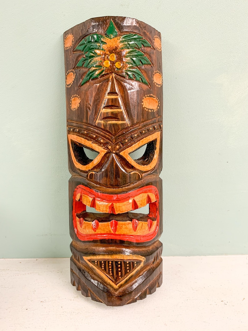 Hawaiian Tiki Mask Wall Hanging - Hand Carved Albesia Wood Decoration ...