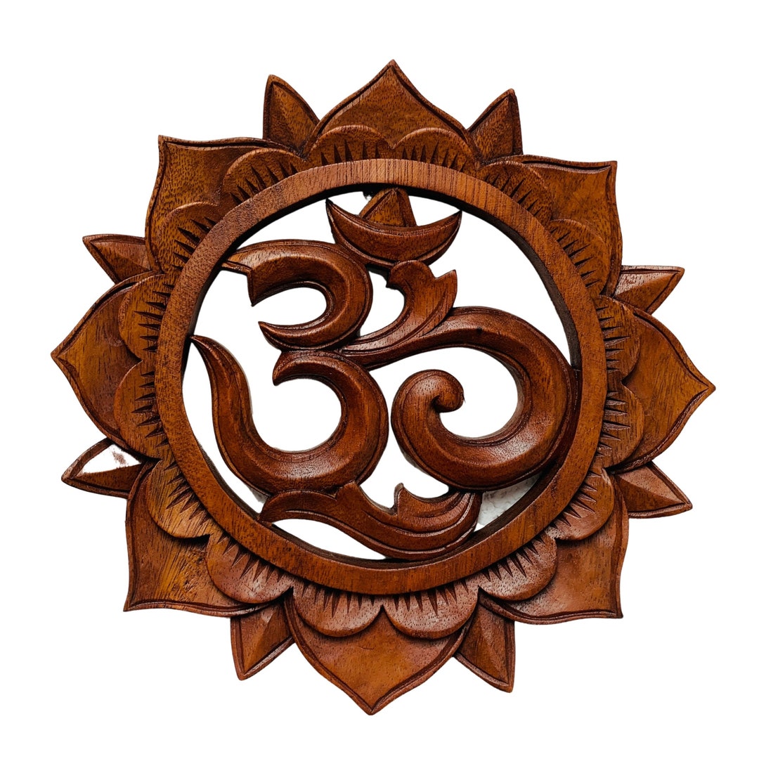 Om Symbol With Leaves Wood Carving Plaque - Etsy