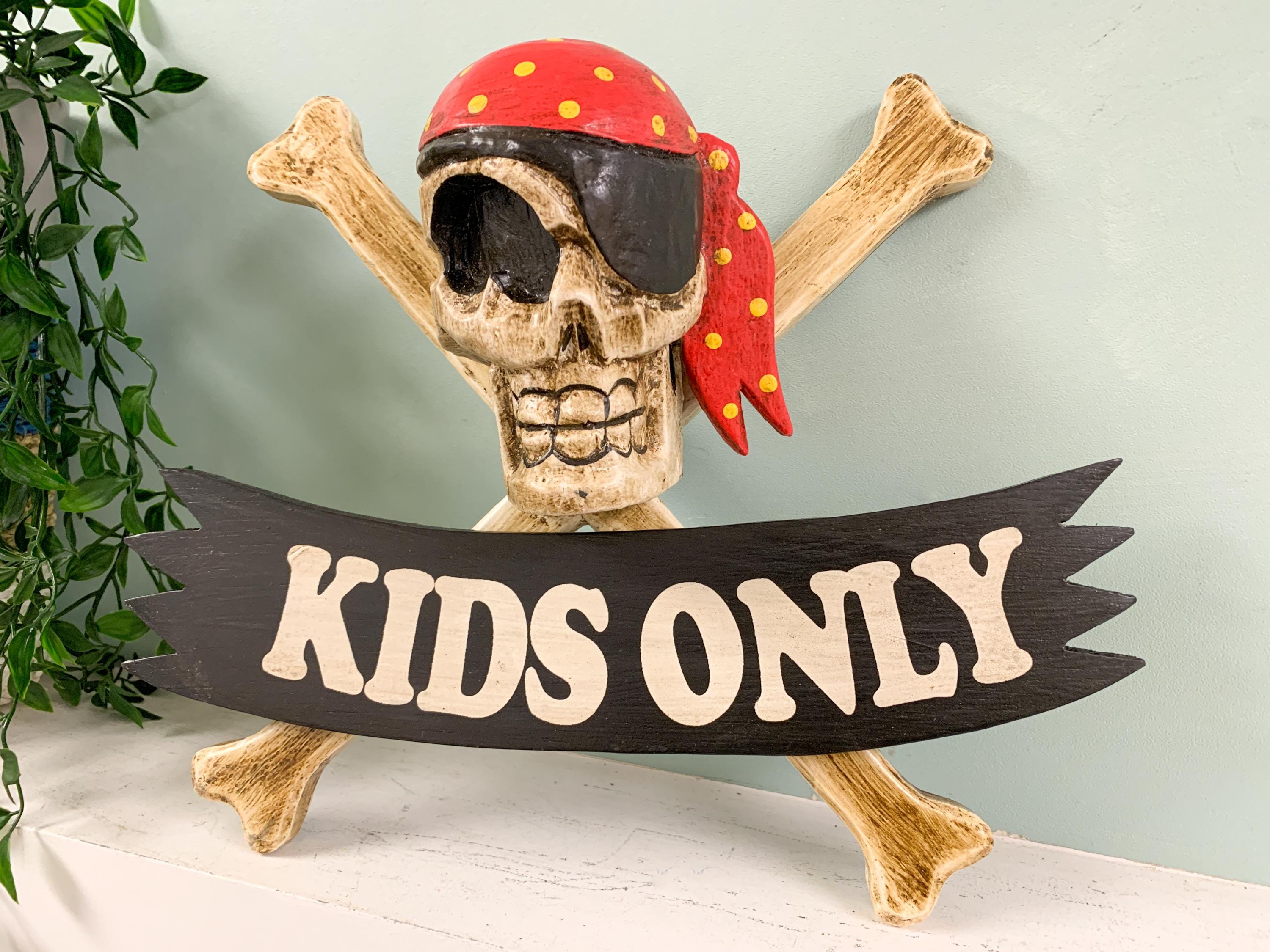 Wooden Pirate Sign Kids Only Wall Hanging - Hand Carved Wood Decoration ...