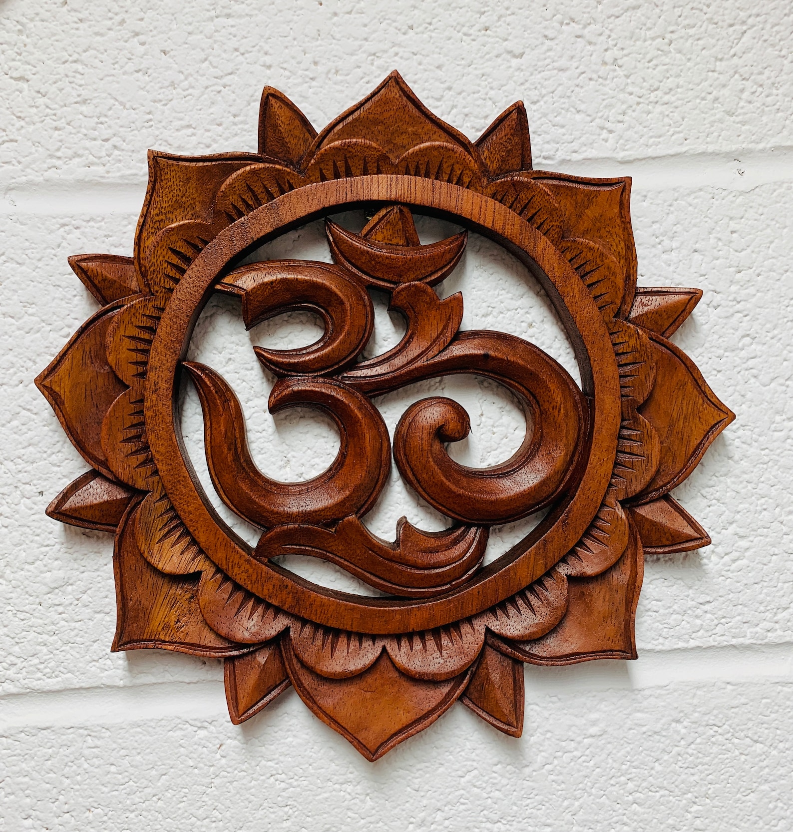 Om Symbol With Leaves Wood Carving Plaque - Etsy