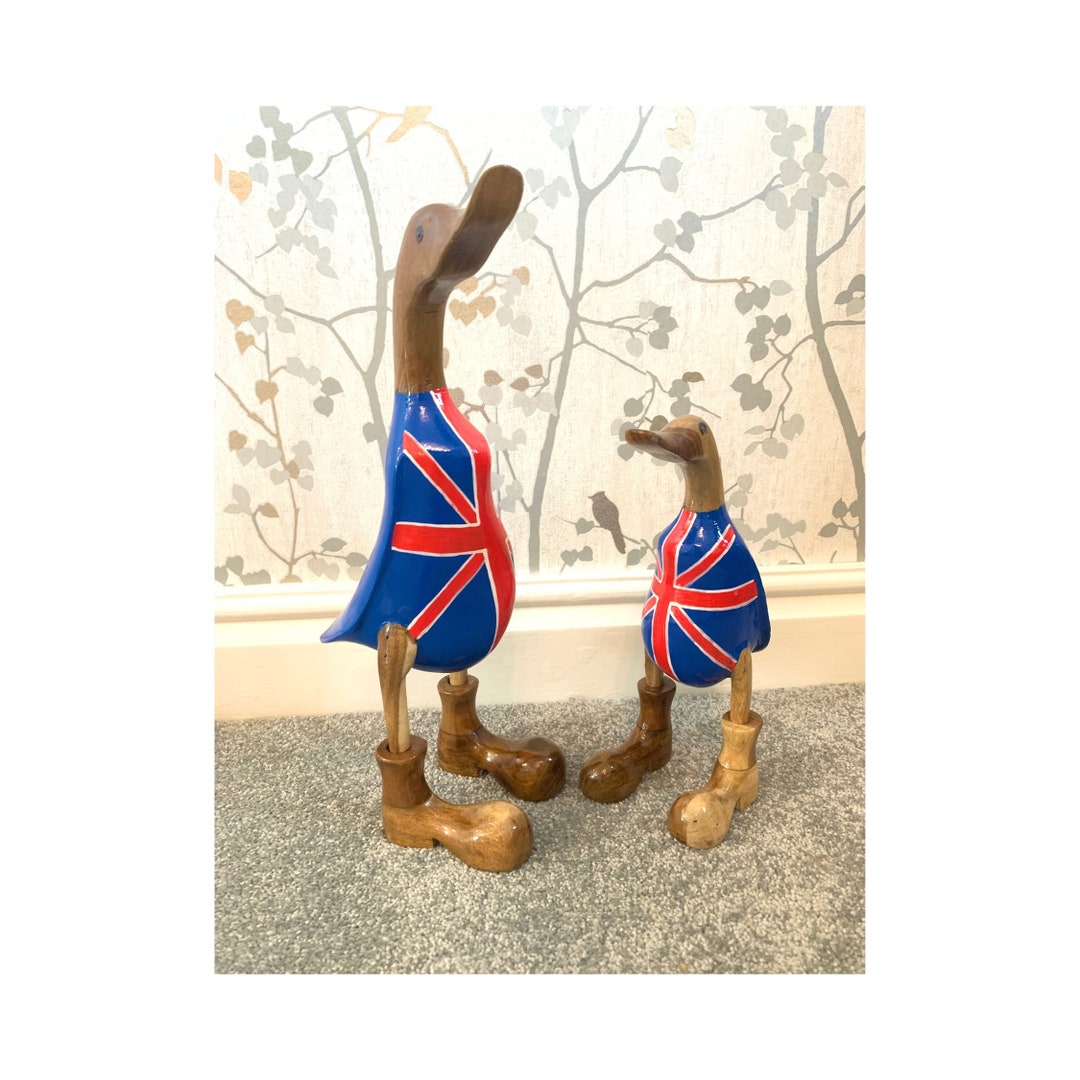 Hand Carved British Flag Duck Ornament With Welly Boots Fair Trade ...