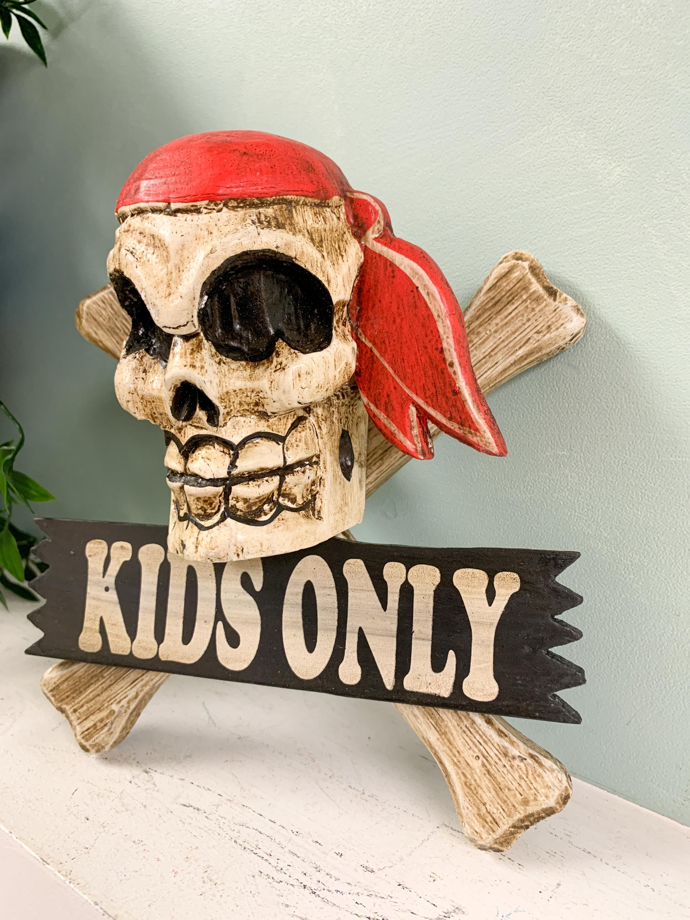 Wooden Pirate Sign Kids Only Wall Hanging - Hand Carved Wood Decoration ...