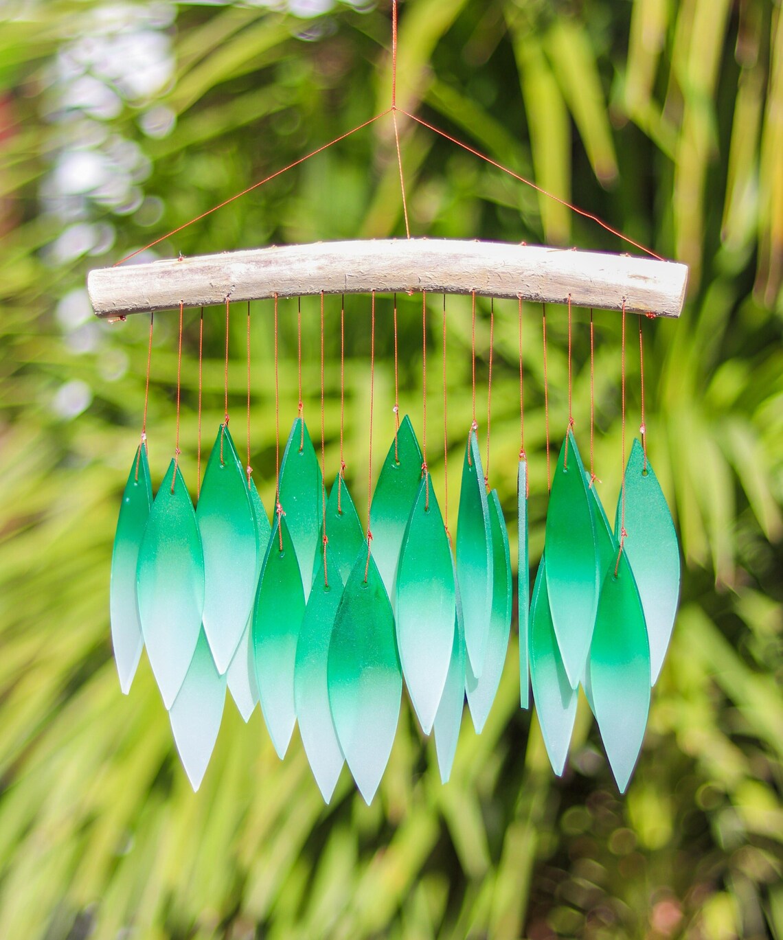 Glass Wind Chime Green and White Leaves Windchime Garden Art - Etsy UK