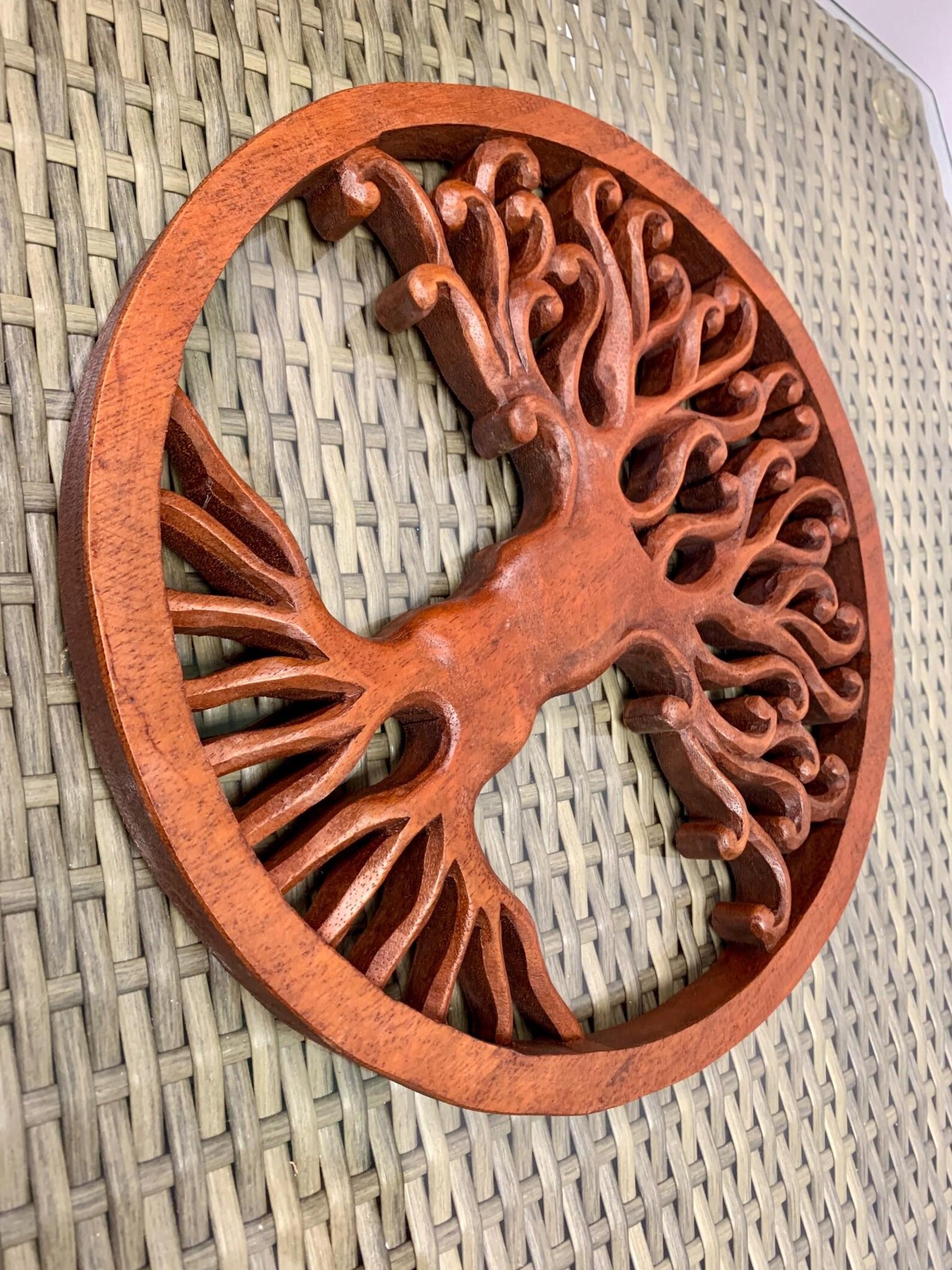 Tree of Life Wood Carving Plaque Wall Art Wooden Carved Circle Home ...