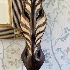 Carved Zebra Mask Natural on Plinth Wooden Hand Carved Art Fair Trade ...