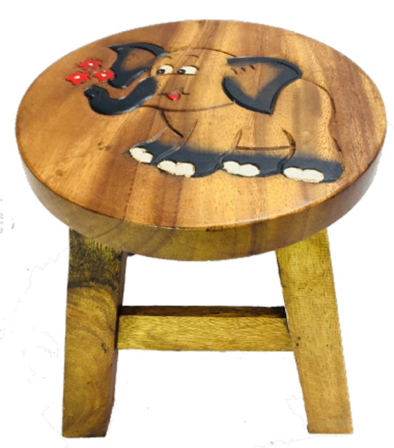 Childrens Wooden Stool Novelty Elephant Design Kids Stool Step Fair Trade Hand Made and Hand Carved Solid Wood Boys or Girls 26x26cm Etsy Canada