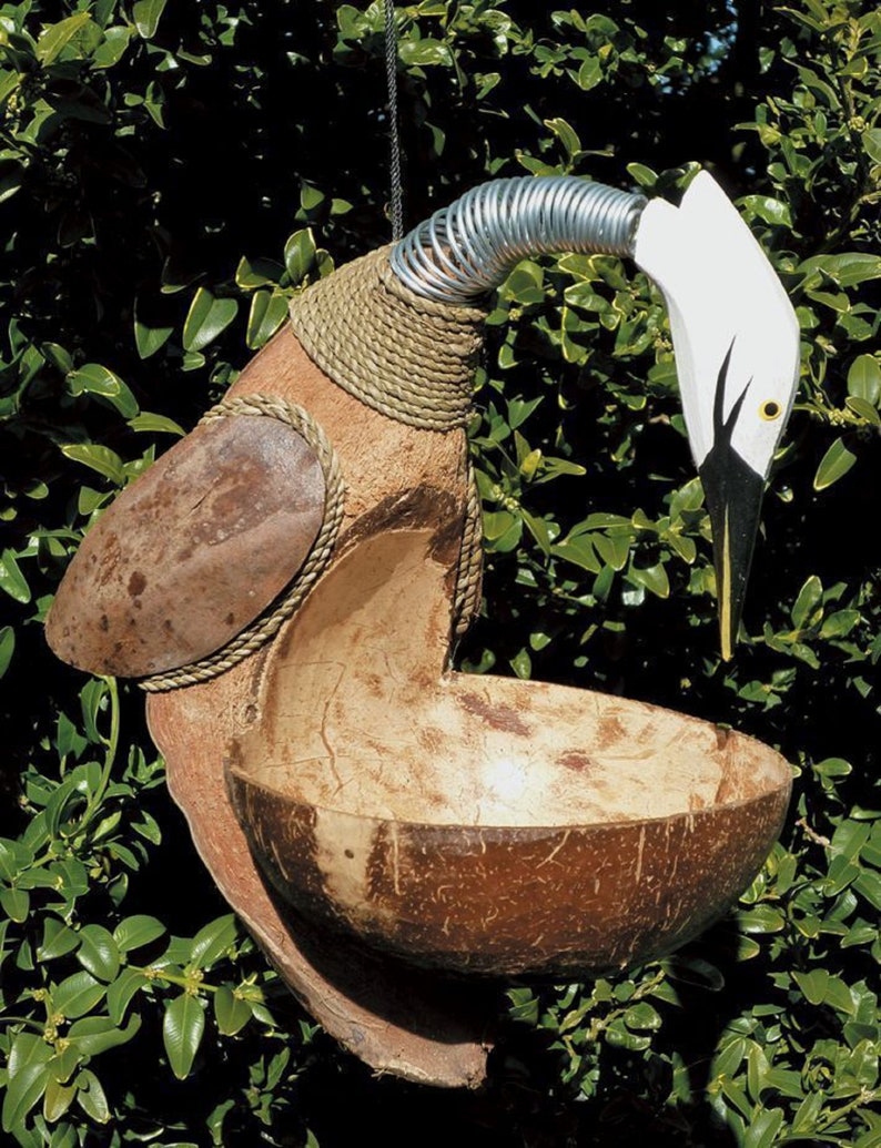 Heron Coconut Shell Bird Feeder Hanging Birds Nest Bobbing - Etsy UK