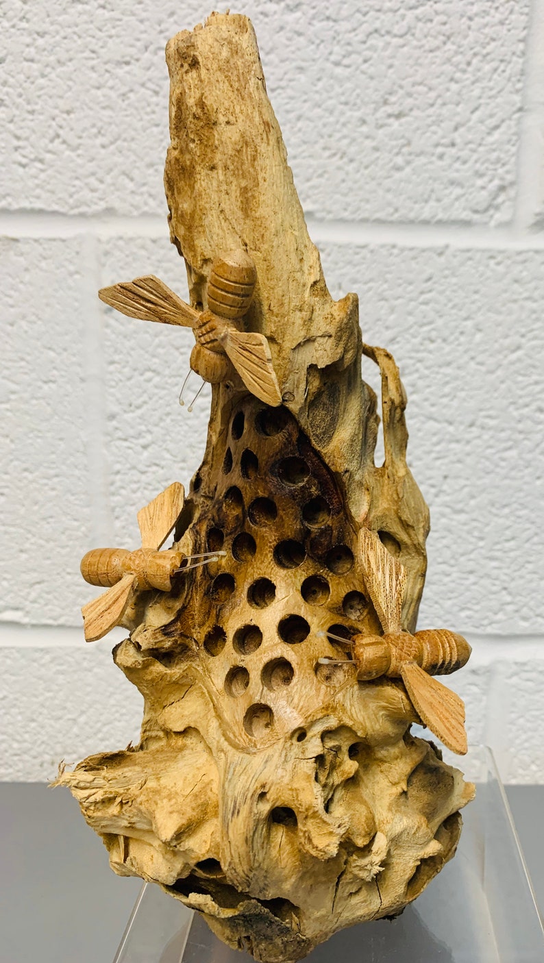 Wooden Freestanding Bee Hotel With Three Hand Carved - Etsy UK