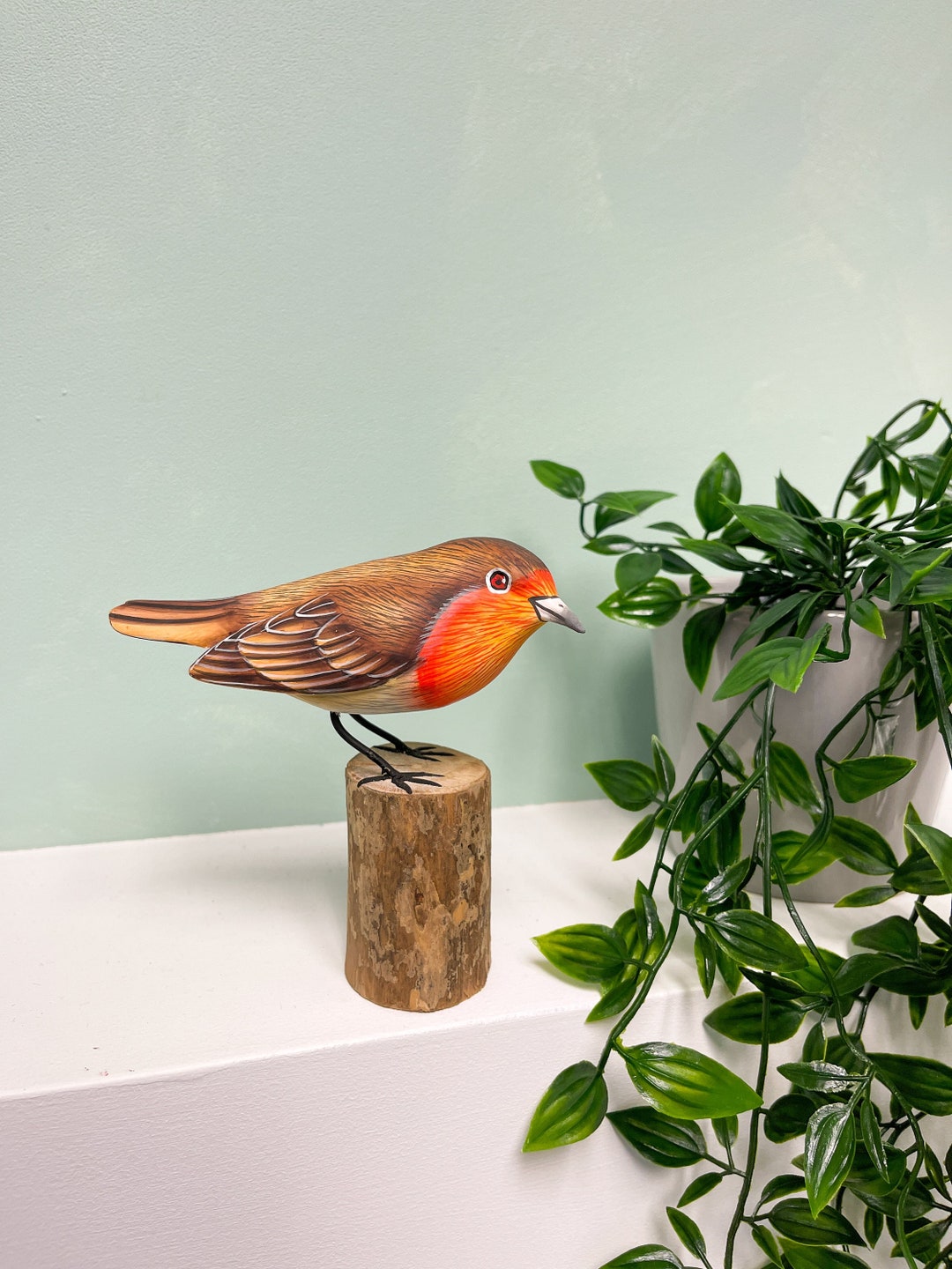 Robin Wooden Hand Carved Ornament Garden Bird Watcher Gift Garden ...