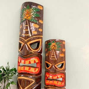 Hawaiian Tiki Mask Wall Hanging - Hand Carved Albesia Wood Decoration ...