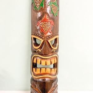 Hawaiian Tiki Mask Wall Hanging - Hand Carved Albesia Wood Decoration ...