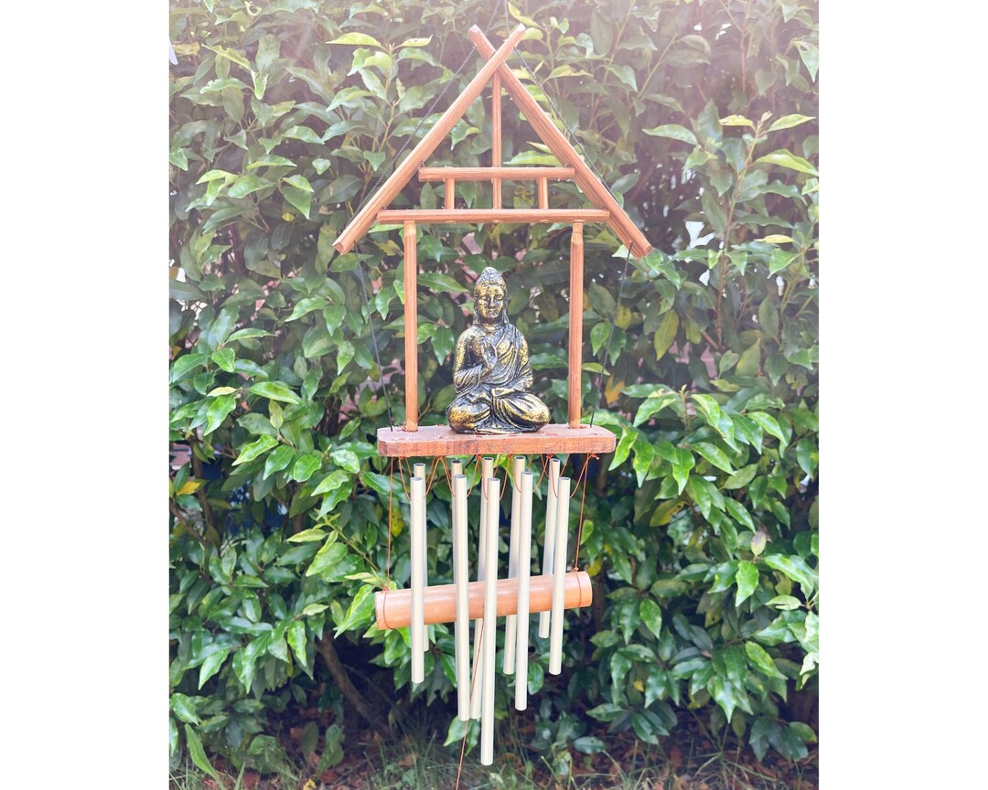 Buddha in Temple Bamboo Wind Chime With Iron Chimes Fair Trade - Etsy UK