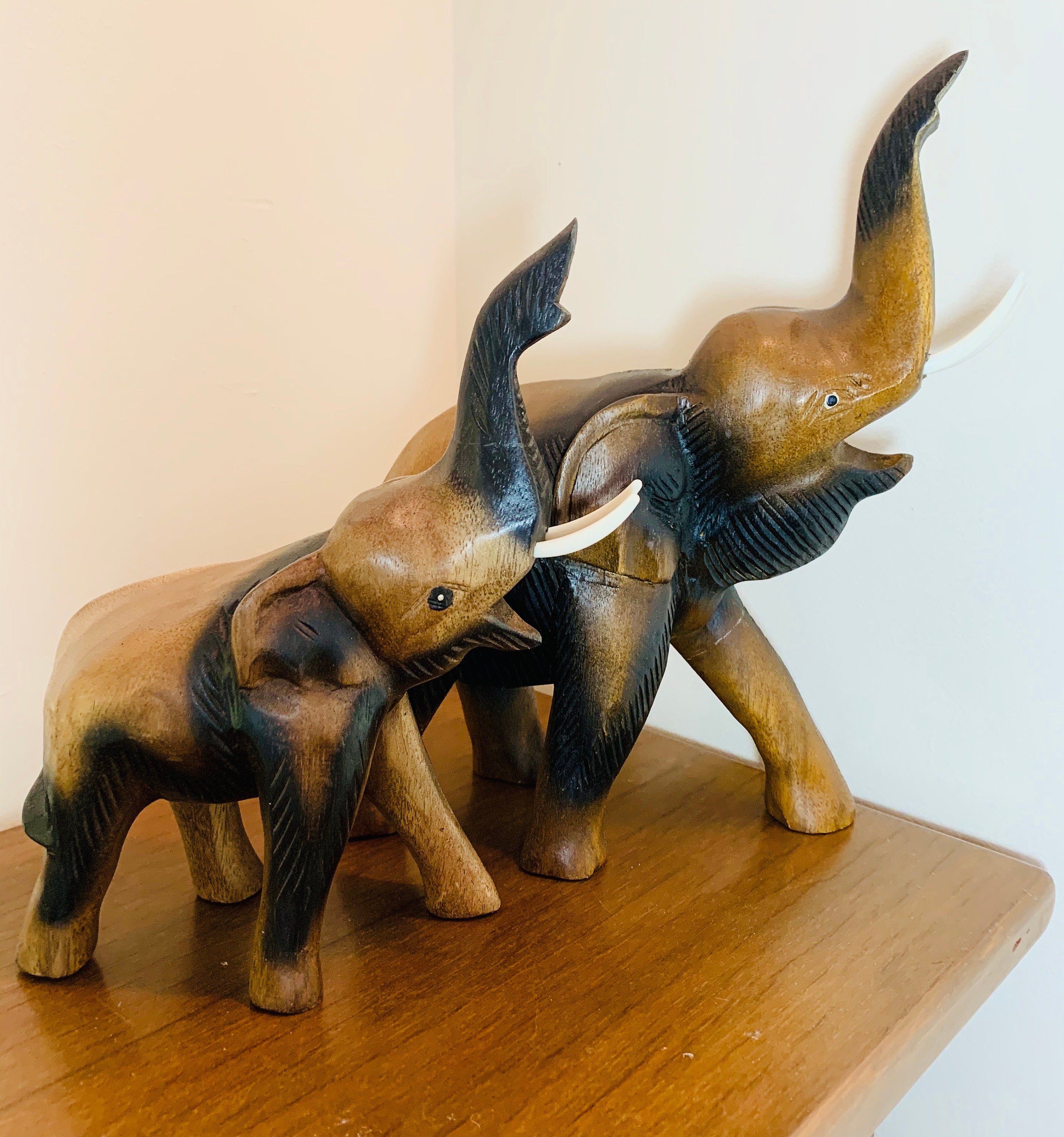 Hand Carved Wooden Elephant Trunk up Fair Trade Various Sizes Hand ...