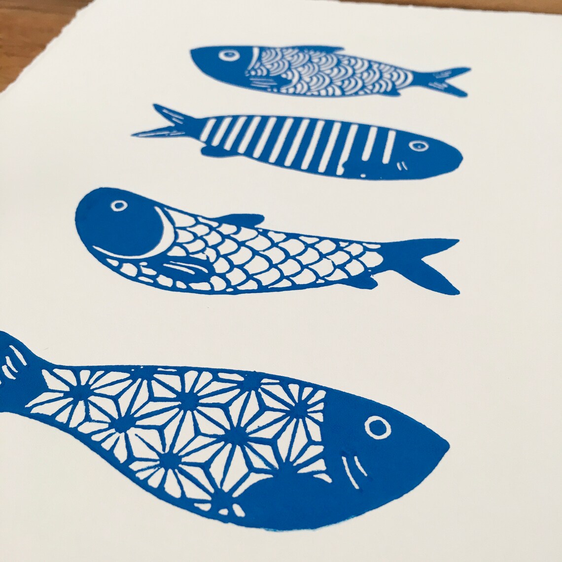 Blue fish linocut 18 x 24 cm original print fish | Etsy