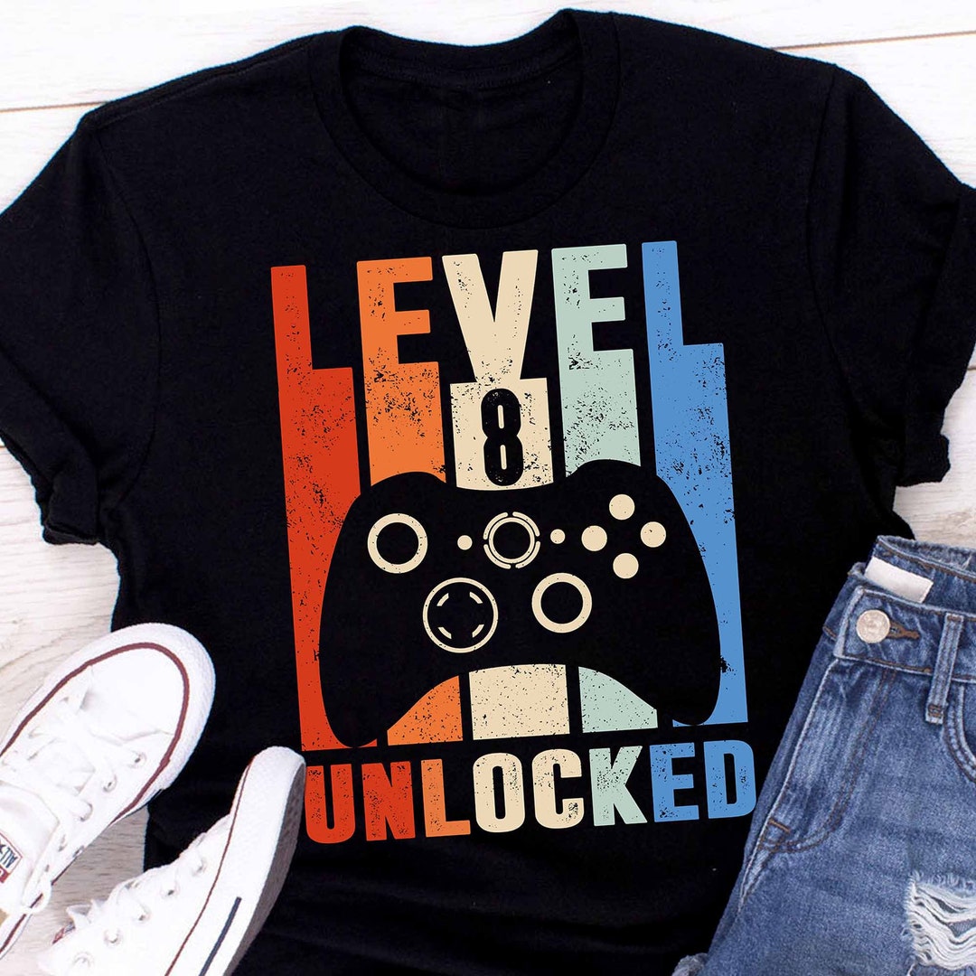 8th Birthday Shirt, Level 8 Unlocked, Eight Birthday, Gamer Birthday ...