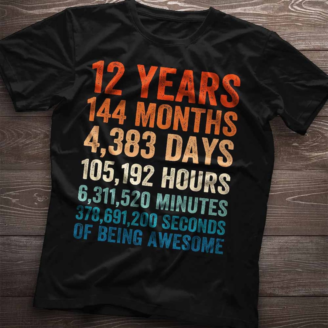 12 Years of Being Awesome. 12th Birthday Shirt, 12th Birthday Gift ...