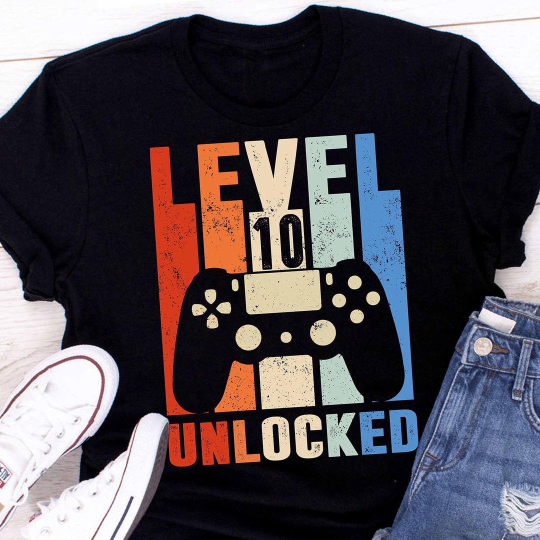 10th Birthday Shirt Funny Gamer Level 10 Unlocked Shirt 10th Birthday ...