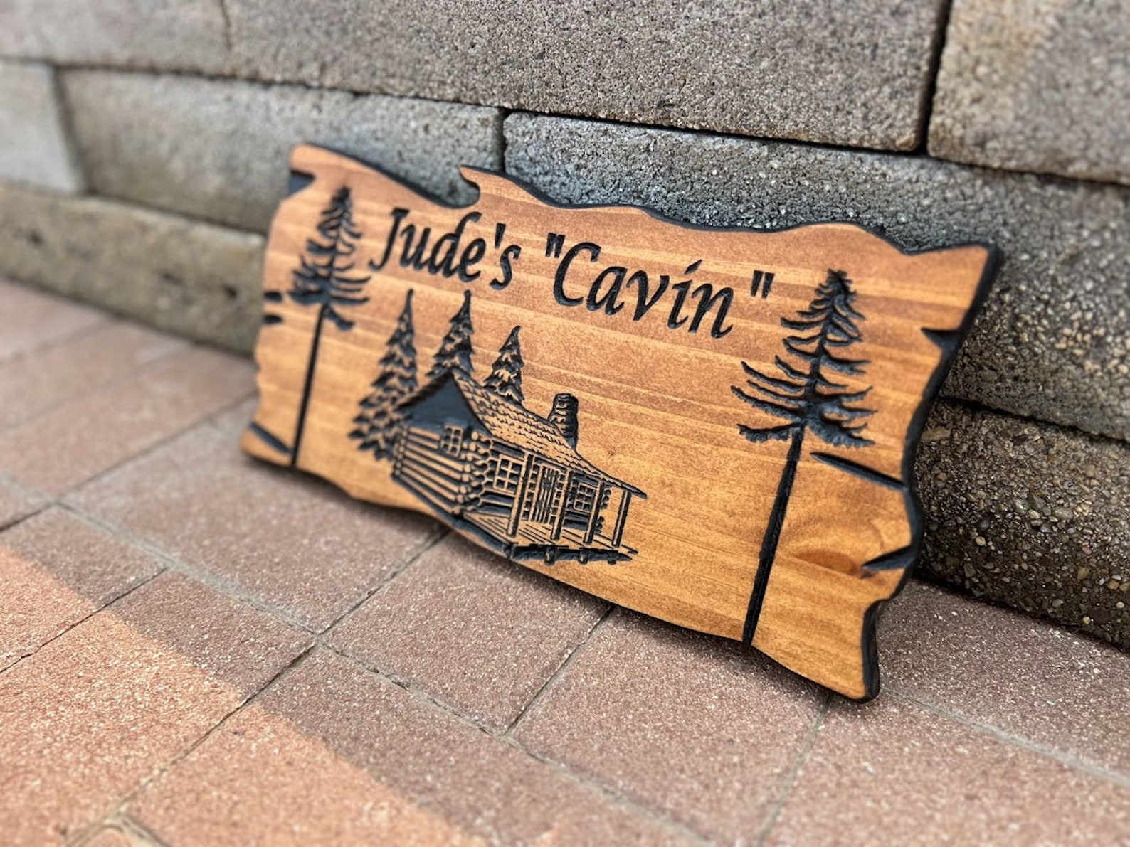 Outdoor Signs, Wooden Carved Cabin Sign, Pine Trees, Custom Wood Sign ...
