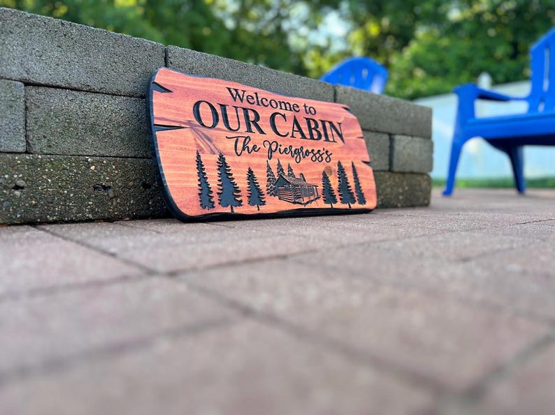 Custom Outdoor Wooden Sign, Personalized Cabin Decor Carved Wood Sign ...