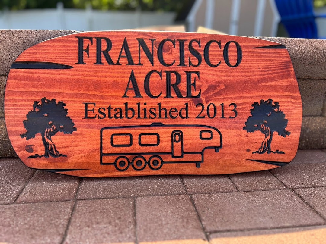 Outdoor Carved Sign - Custom Wooden Carved Cabin Sign - Pine Trees ...