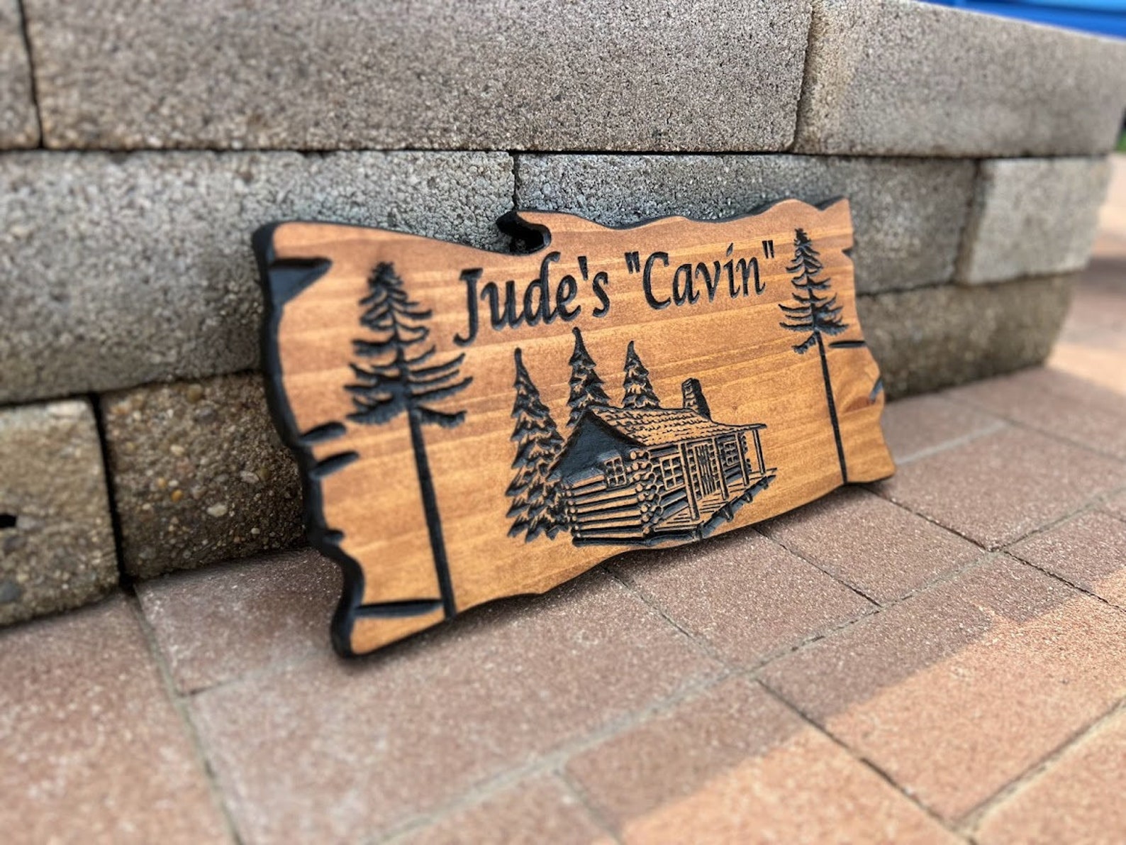 Outdoor Signs, Wooden Carved Cabin Sign, Pine Trees, Custom Wood Sign ...