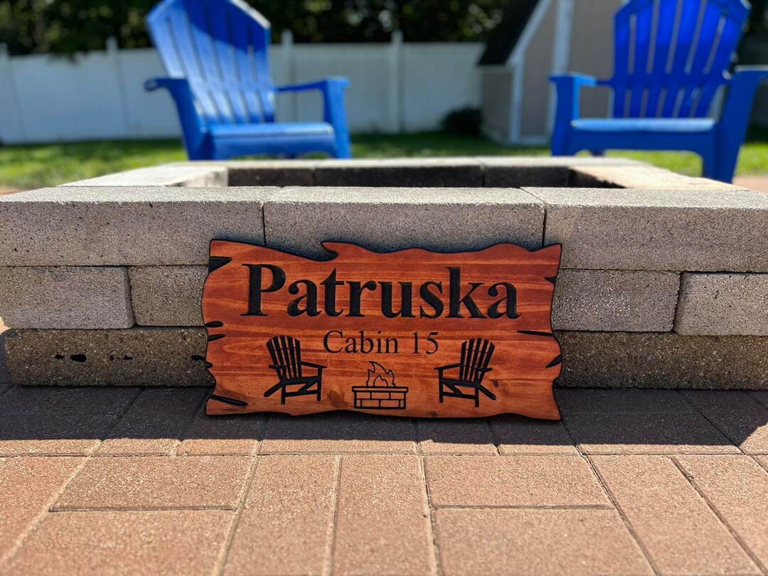 Outdoor Carved Sign - Custom Wooden Carved Cabin Sign - Pine Trees ...