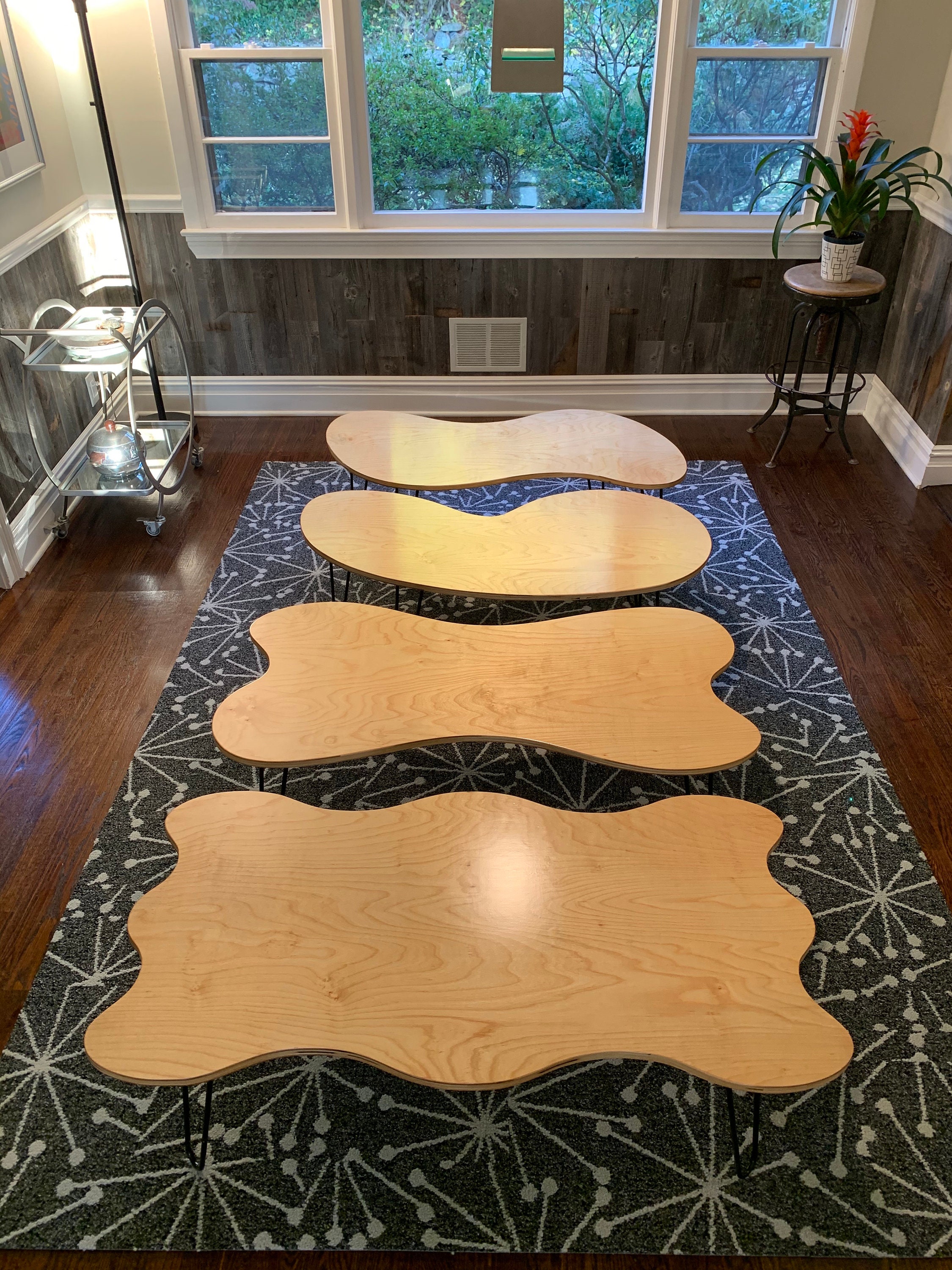 Wavy Shape Coffee Table | Handmade Wood Table Hairpin Leg | Organic ...