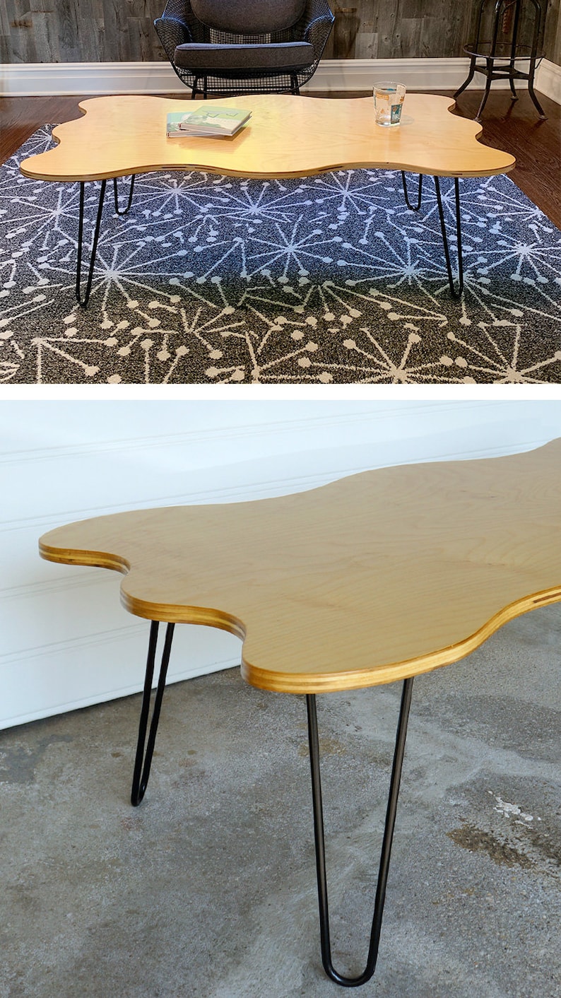 Wavy Shape Coffee Table | Handmade Wood Table Hairpin Leg | Organic ...