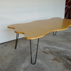 Wavy Shape Coffee Table | Handmade Wood Table Hairpin Leg | Organic ...