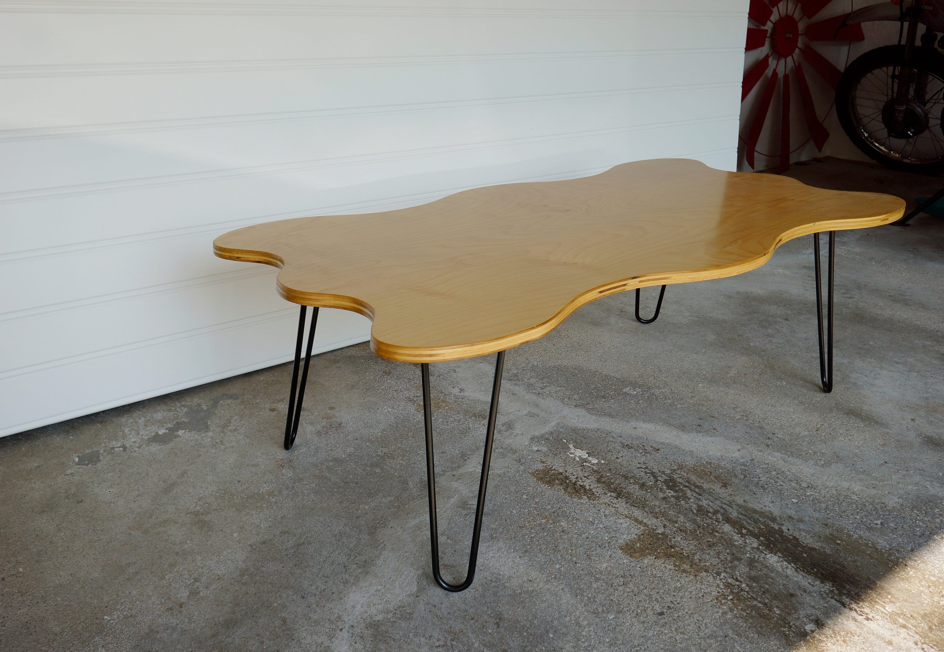 Wavy Shape Coffee Table | Handmade Wood Table Hairpin Leg | Organic ...