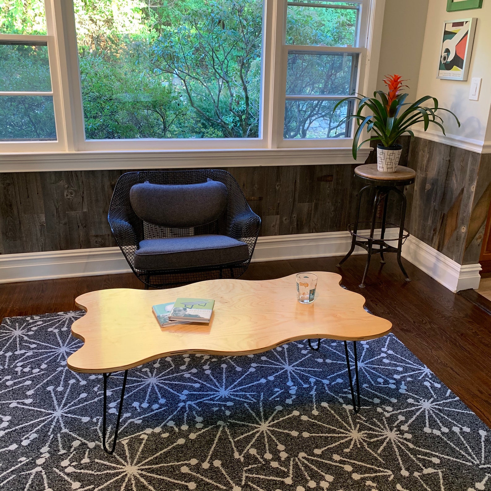 Wavy Shape Coffee Table | Handmade Wood Table Hairpin Leg | Organic ...