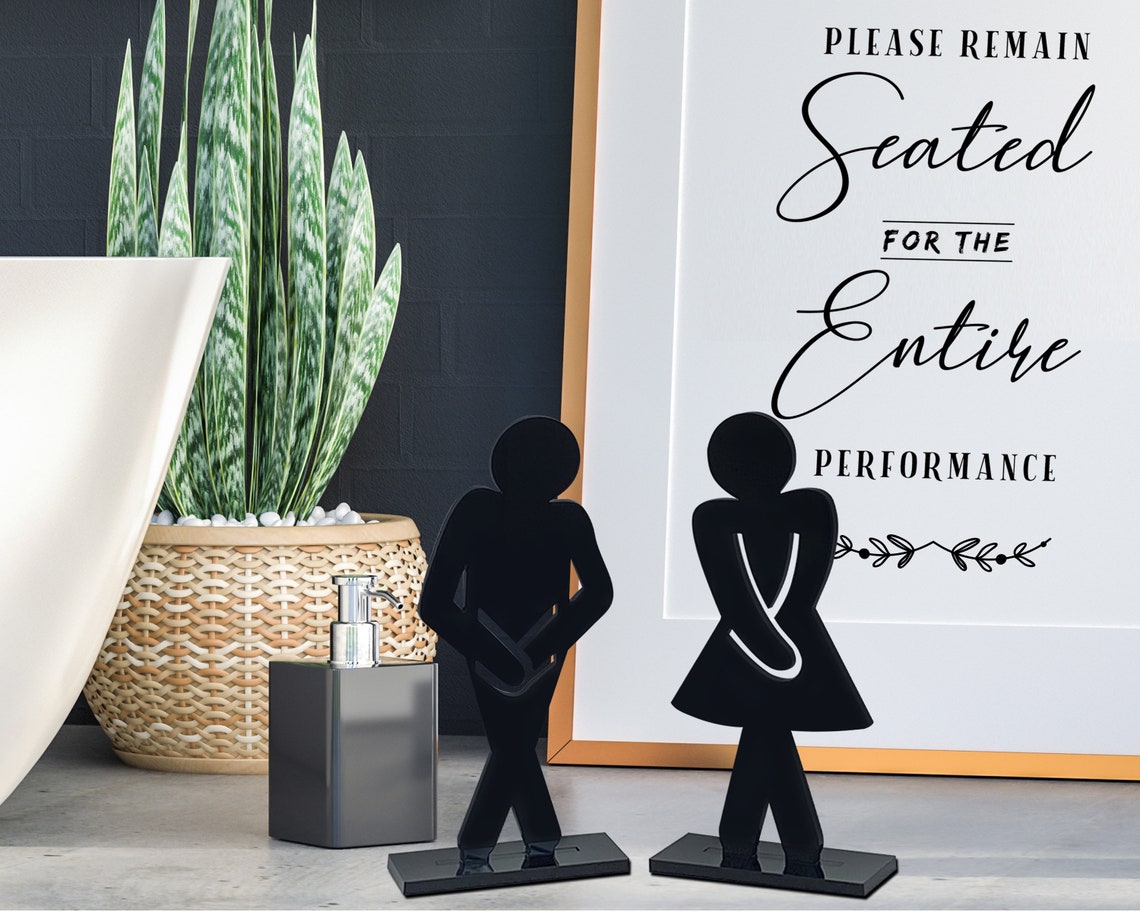 Bathroom Decor Set of Two Wood Cutouts Laser Cut Restroom - Etsy