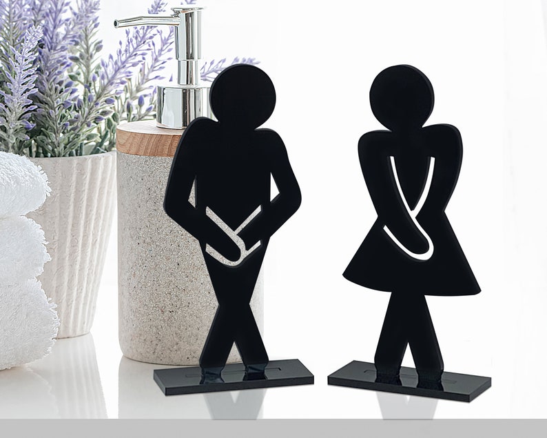 Bathroom Decor Set of Two Wood Cutouts Laser Cut Restroom - Etsy