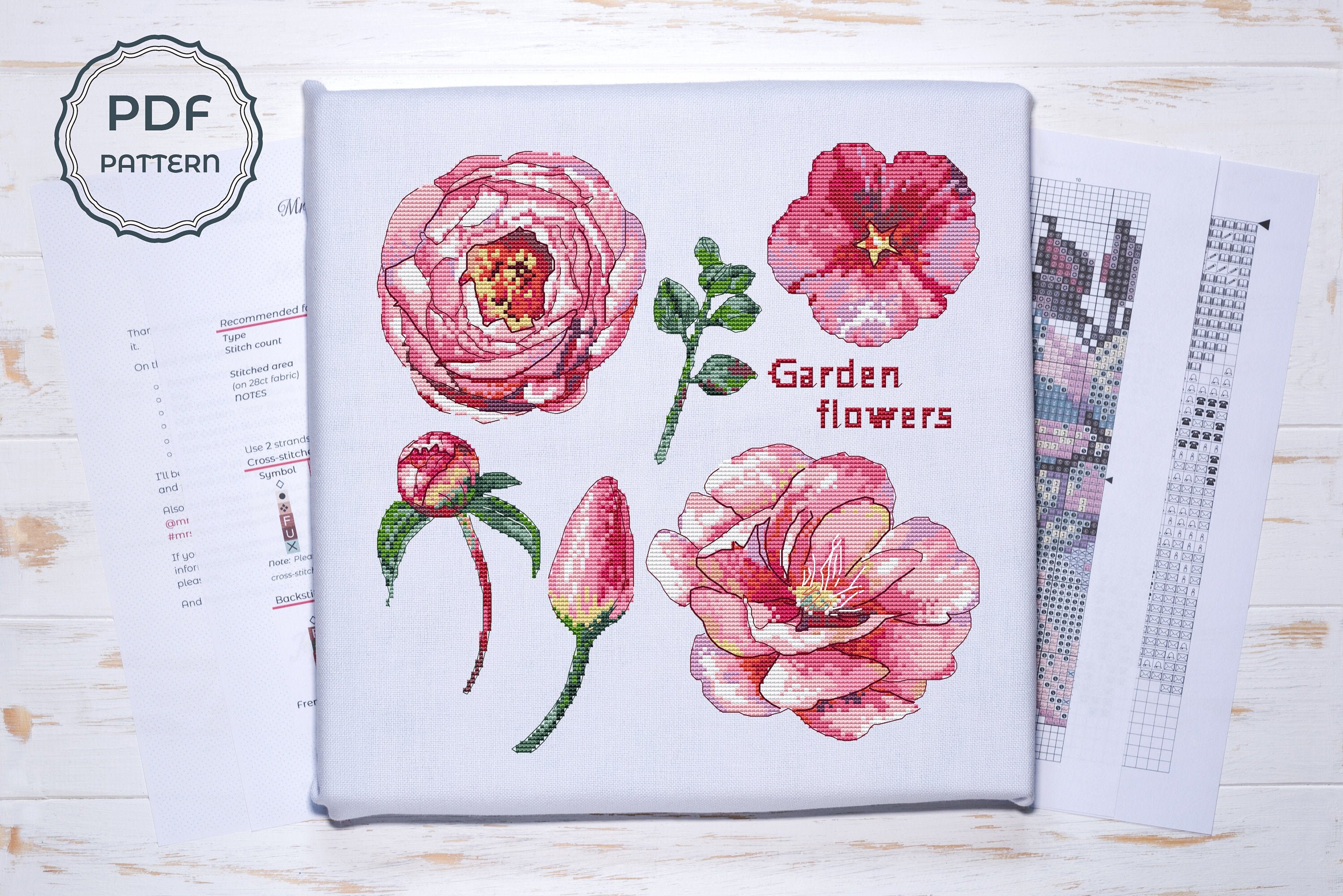 Flowers cross stitch pattern Garden Peony Roses Tulip | Etsy