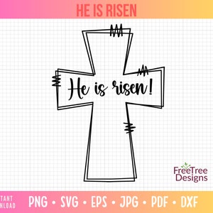 He is Risen Cross Doodle SVG: Easter Christian Decor (digital Download ...
